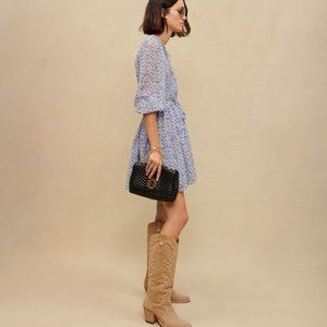 Maje | Dresses | Blue Floral Print Belted Baby Doll Dress | Poshmark